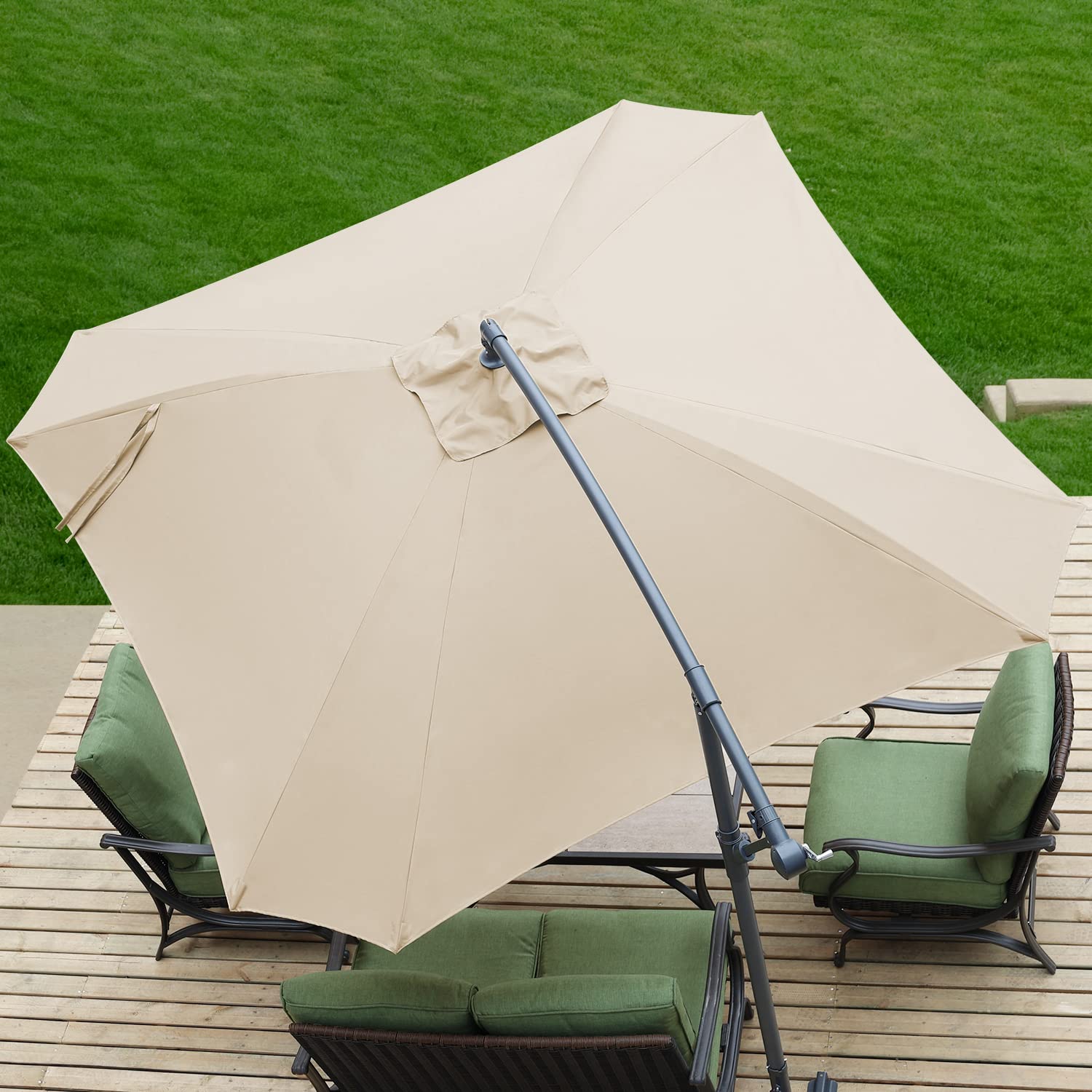 Aoodor Offset Square Patio Umbrella 8.7β Cantilever Hanging Market Umbrella Water Resistant UV Protection Brown- Base Not Included