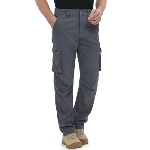 Men's Cargo Pants Casual Cotton Elastic Waist Work Pants Military Combat Tactical Cargo Pants with 7 Pockets,Dark Gray XL
