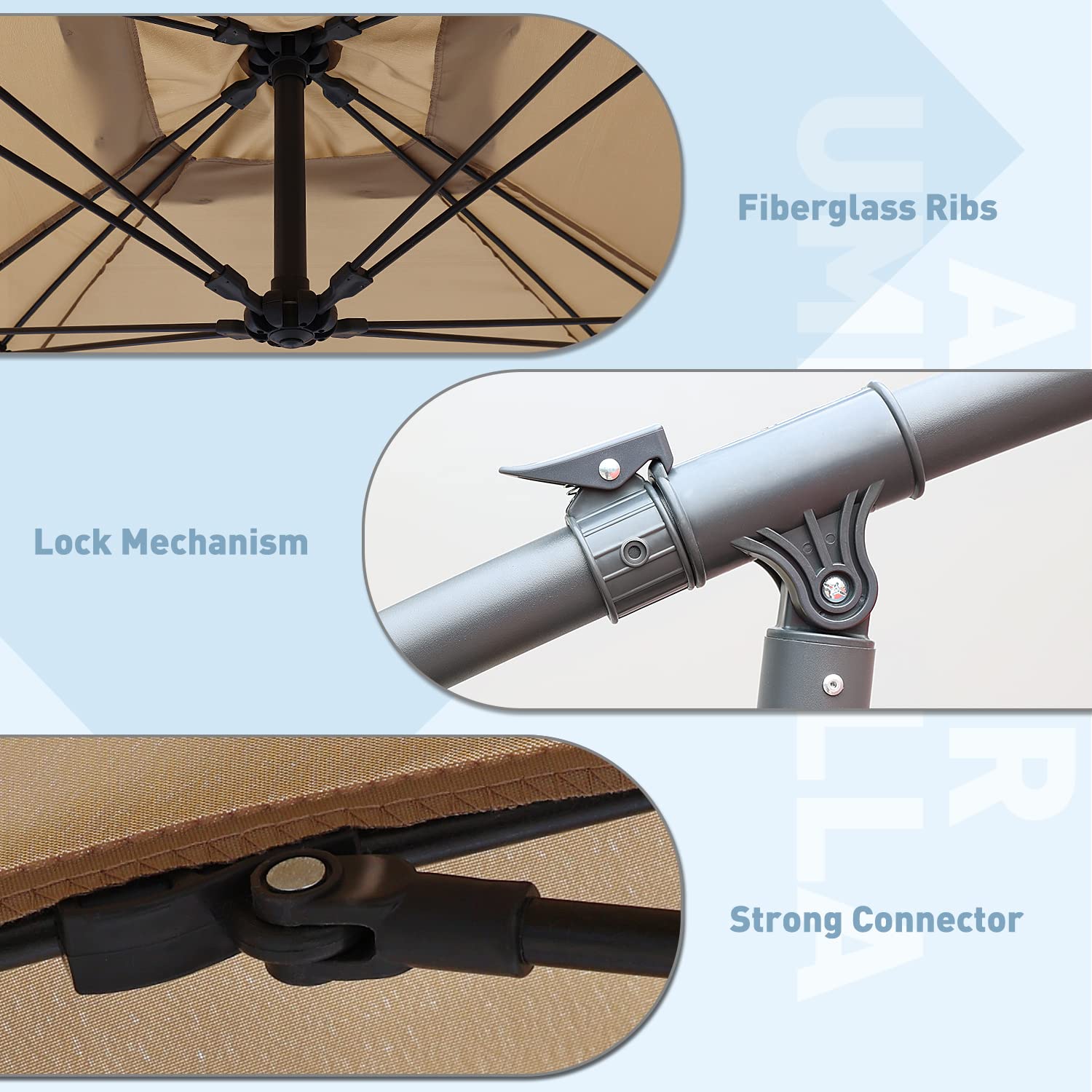 Aoodor Offset Square Patio Umbrella 8.7β Cantilever Hanging Market Umbrella Water Resistant UV Protection Brown- Base Not Included