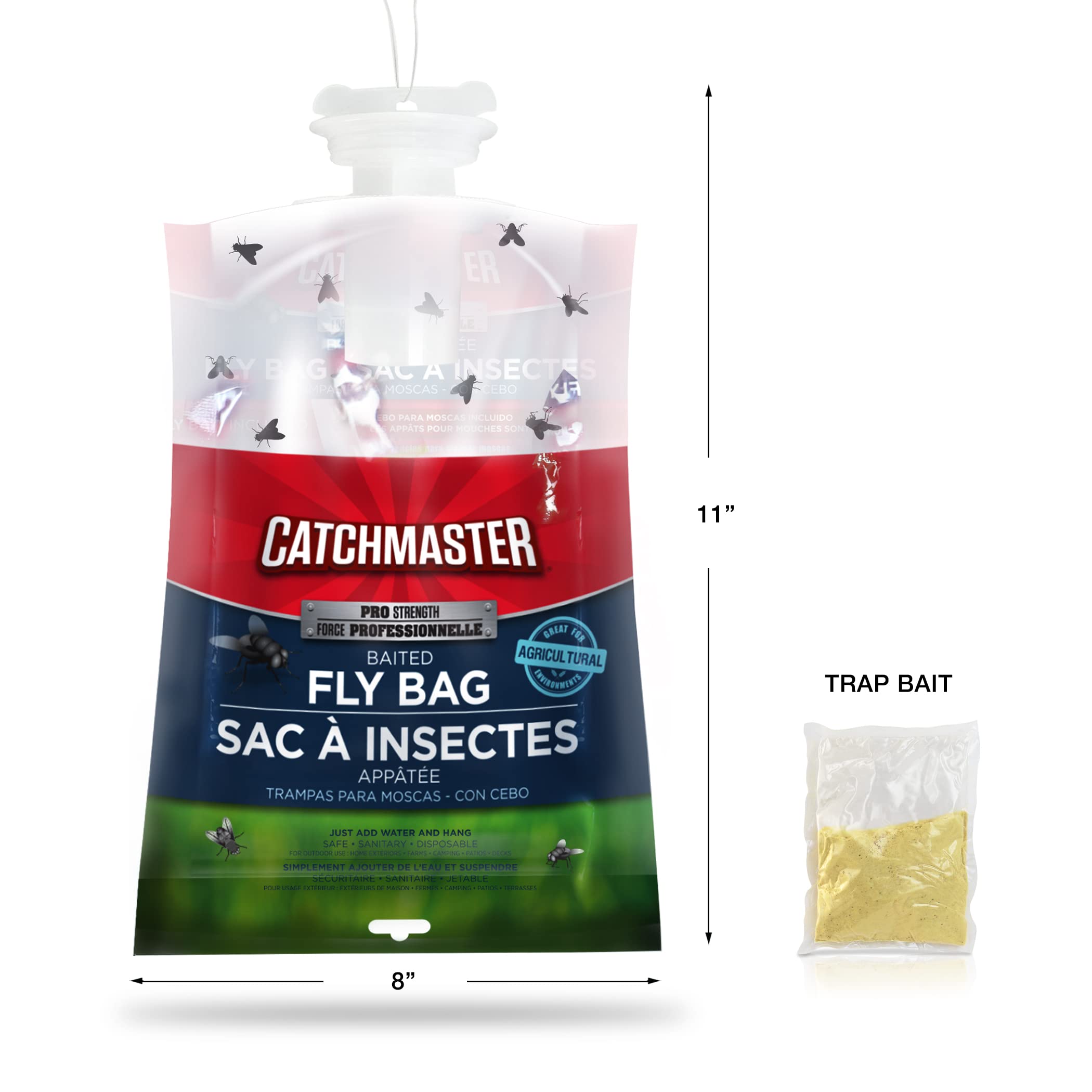 Catchmaster Outdoor Fly Trap Bundle, Giant Fly Glue Trap 3-Pack & Fly Bag 4-Pack, for Garage, Backyard, Pool, Patio & Camping