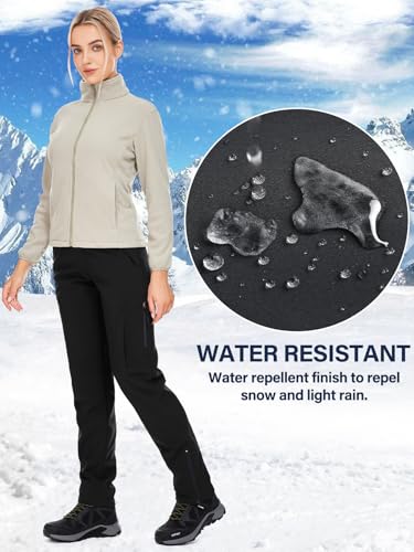 Womens Snow Pants Winter Waterproof Pants Outdoor Soft Shell Fleece Linded Cargo Ski Hiking Pants, Black 16
