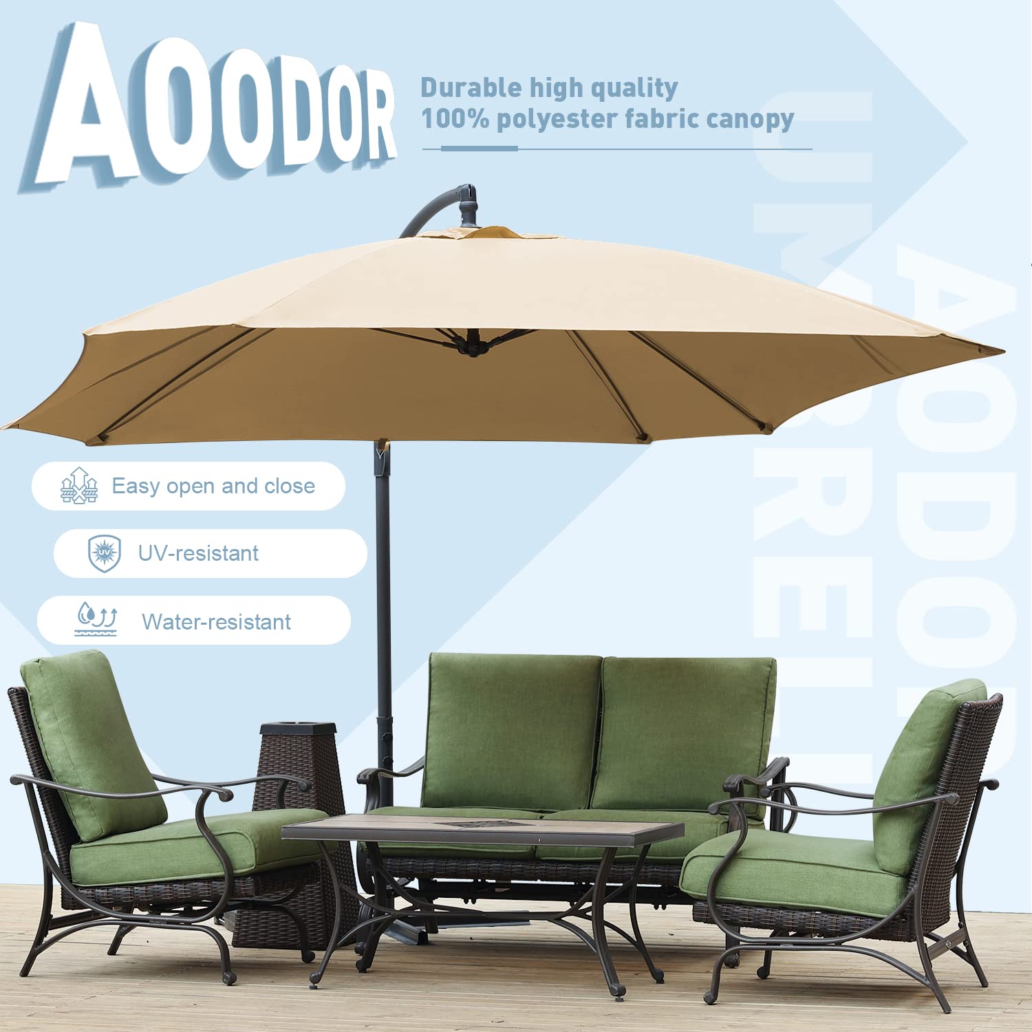 Aoodor Offset Square Patio Umbrella 8.7β Cantilever Hanging Market Umbrella Water Resistant UV Protection Brown- Base Not Included