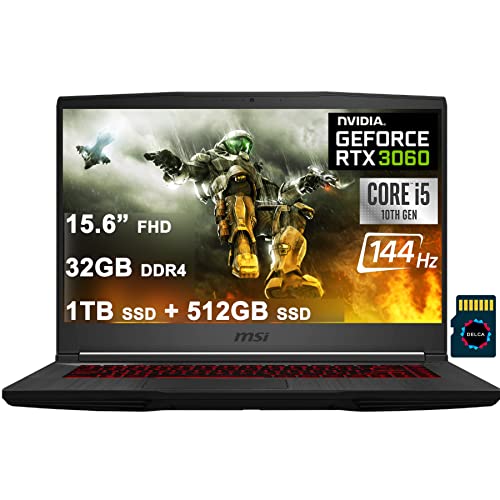 MSI GF65 Thin Premium Gaming Laptop I 15.6” FHD IPS 144Hz I Intel 6-Core i5-10500H (>i7-9750H) I 32GB DDR4 1TB SSD + 512GB SSD I GeForce RTX 3060 6GB USB-C Backlit Win10 + 32GB MicroSD Card