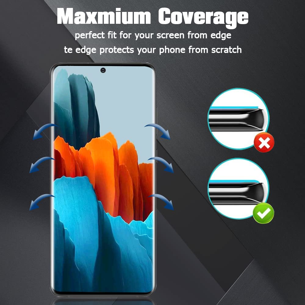 [2+2Pack] Galaxy S21 Ultra Screen Protector + Camera Lens Protector, Full Clarity Coverage,9H Tempered Glass, Ultrasonic Fingerprint Support,Anti Bubble,3D HD Curved for Samsung S21 Ultra 6.8 Inch