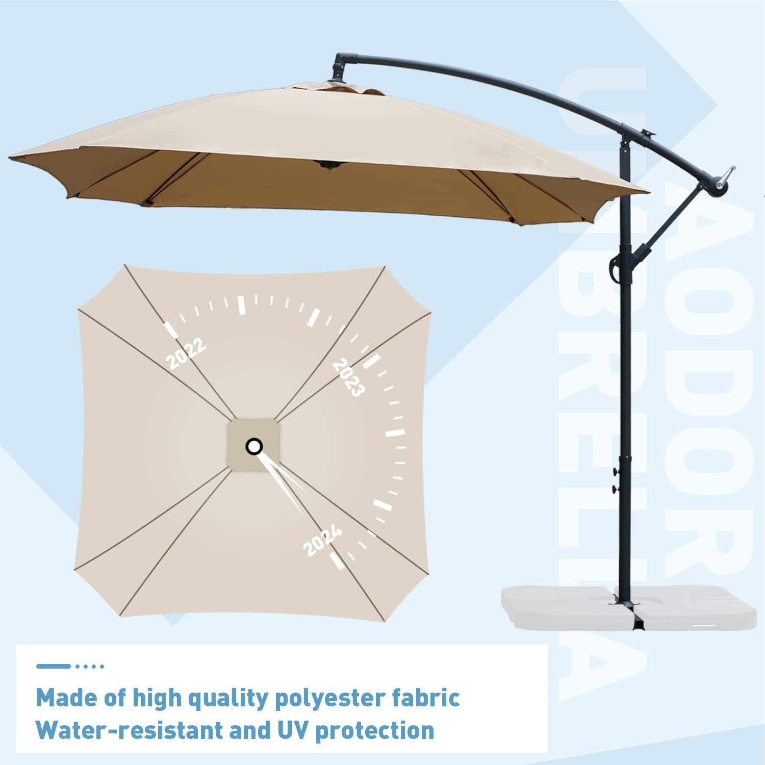 Aoodor Offset Square Patio Umbrella 8.7β Cantilever Hanging Market Umbrella Water Resistant UV Protection Brown- Base Not Included