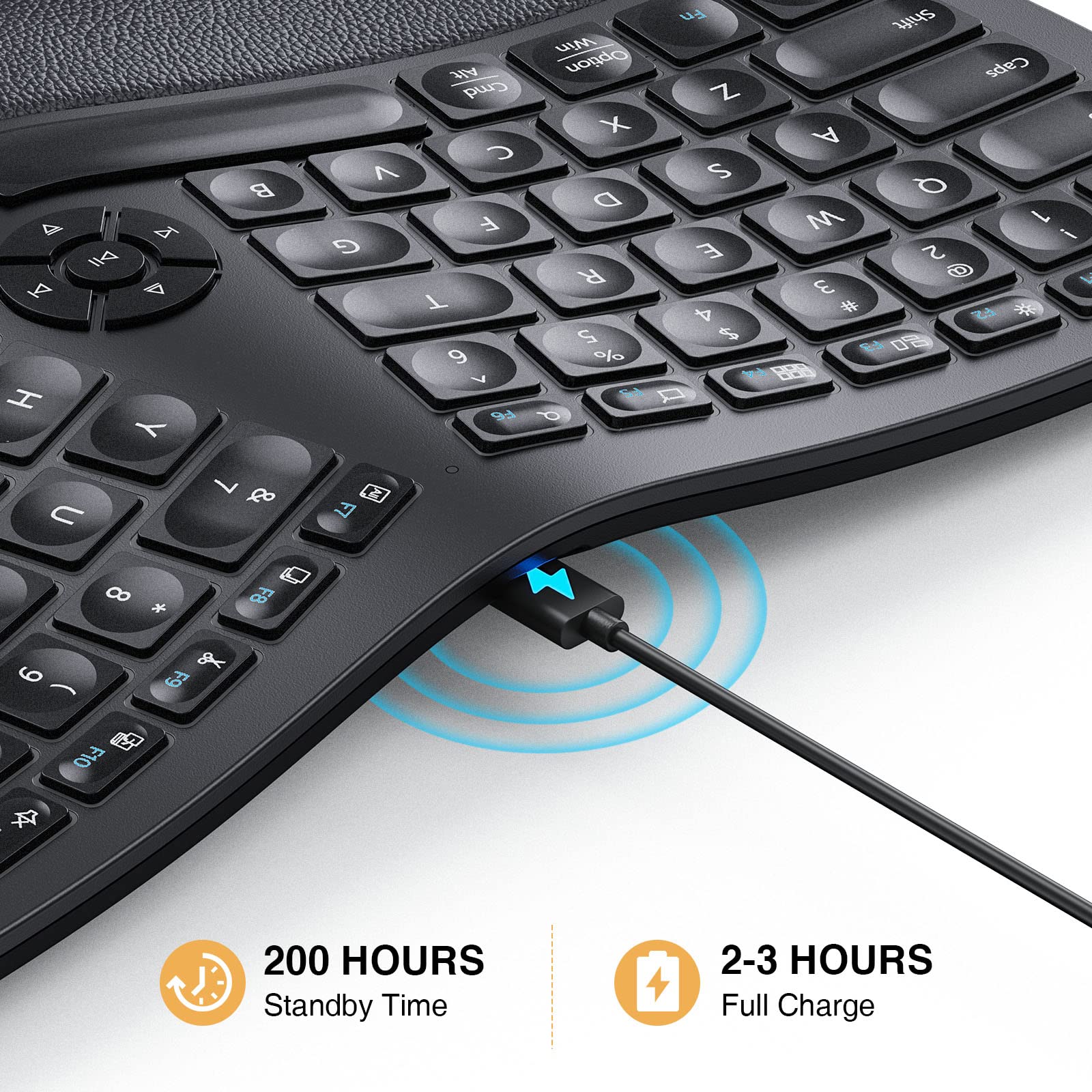 ProtoArc Wireless Ergonomic Keyboard, EK01-NL Ergo Bluetooth Keyboard, Split Design, Palm Rest, Natural Typing, Multi-Device, Rechargeable, Windows/Mac/Android (Basic Version)