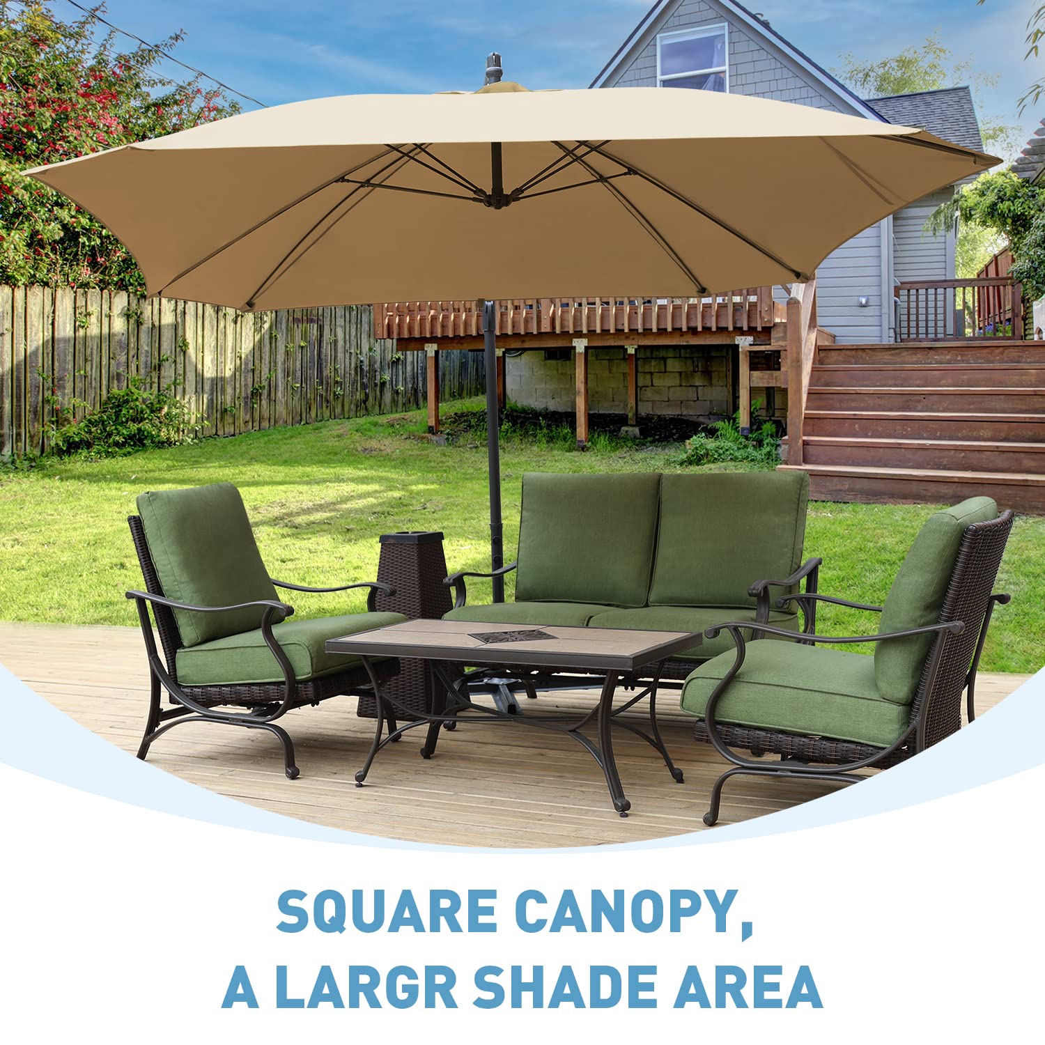 Aoodor Offset Square Patio Umbrella 8.7β Cantilever Hanging Market Umbrella Water Resistant UV Protection Brown- Base Not Included