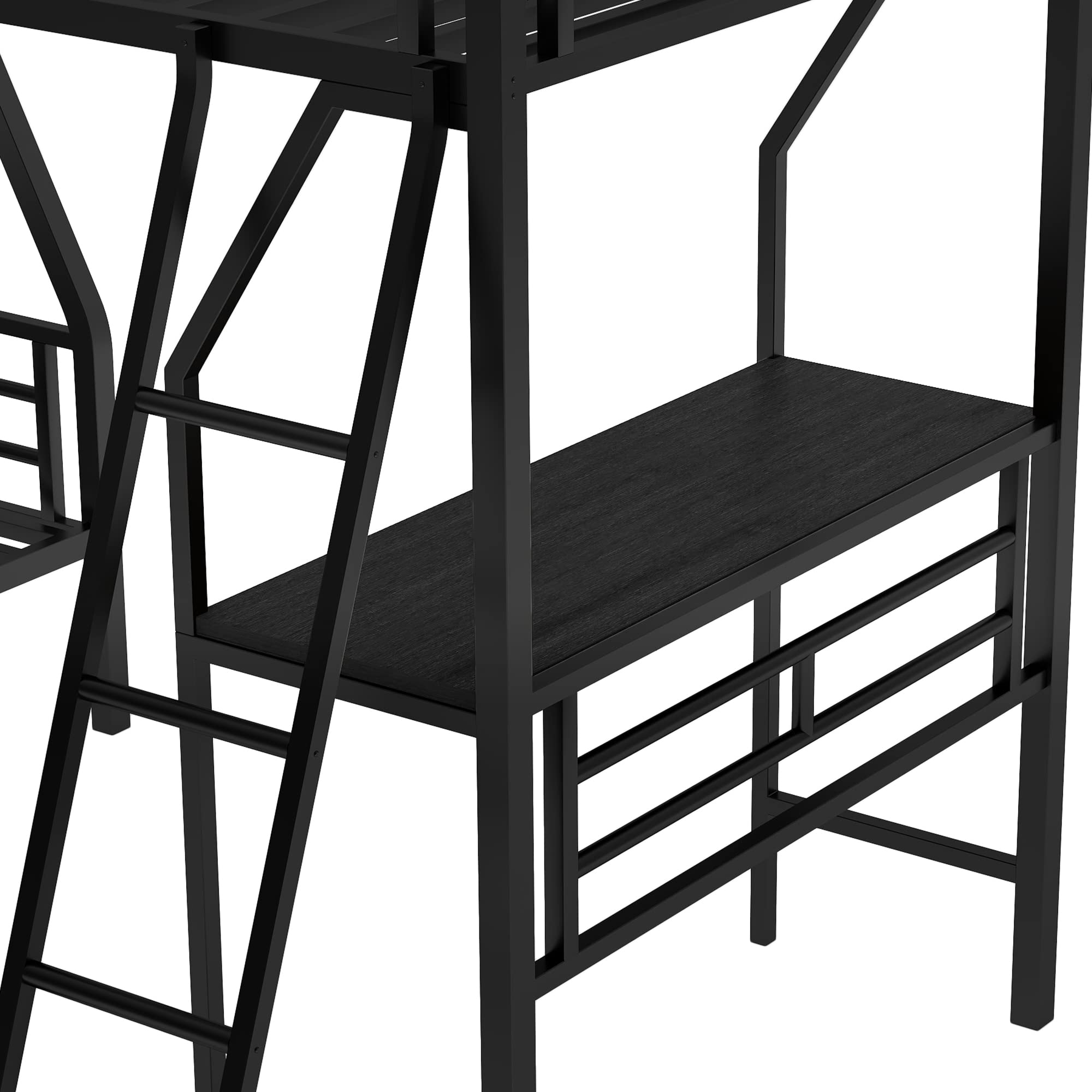 BIADNBZ Full Over Twin&Twin Triple Bunk Bed with Desk Underneath, Metal L-Shaped BunkBed w/A LoftBed Attached for Bedroom Guest Room, Black