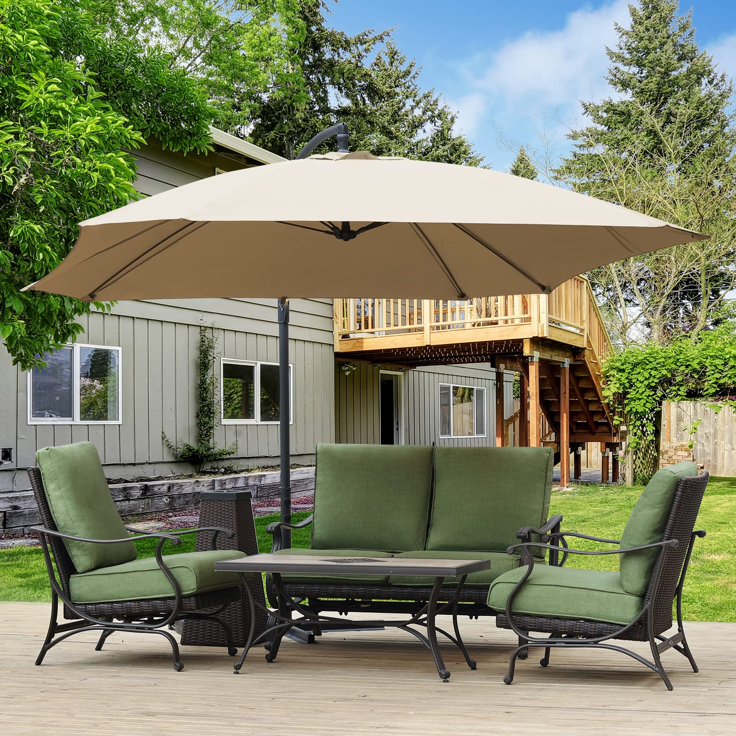 Aoodor Offset Square Patio Umbrella 8.7β Cantilever Hanging Market Umbrella Water Resistant UV Protection Brown- Base Not Included
