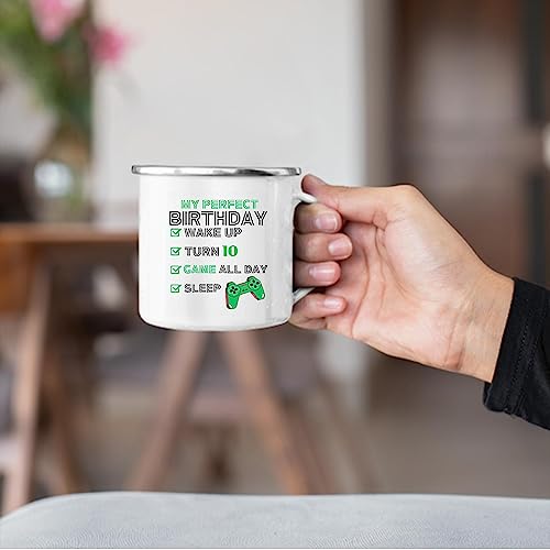 10th Birthday Gamer Gift for 10 Years Old Boys 12oz Enamel Silver Mug