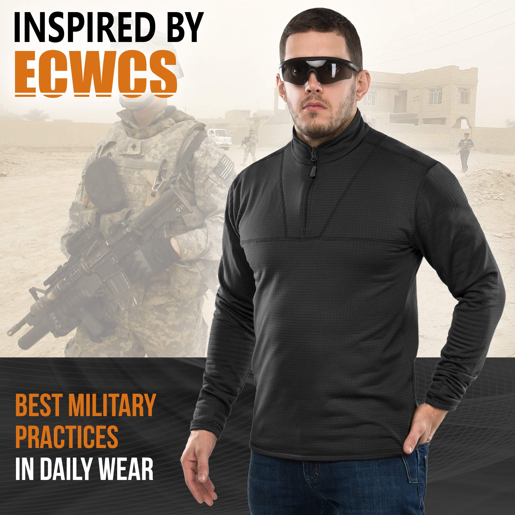 M-Tac Thermal Underwear for Men Fleece Lined Compression Shirt Delta Level 2 (Black, M)