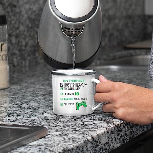 10th Birthday Gamer Gift for 10 Years Old Boys 12oz Enamel Silver Mug