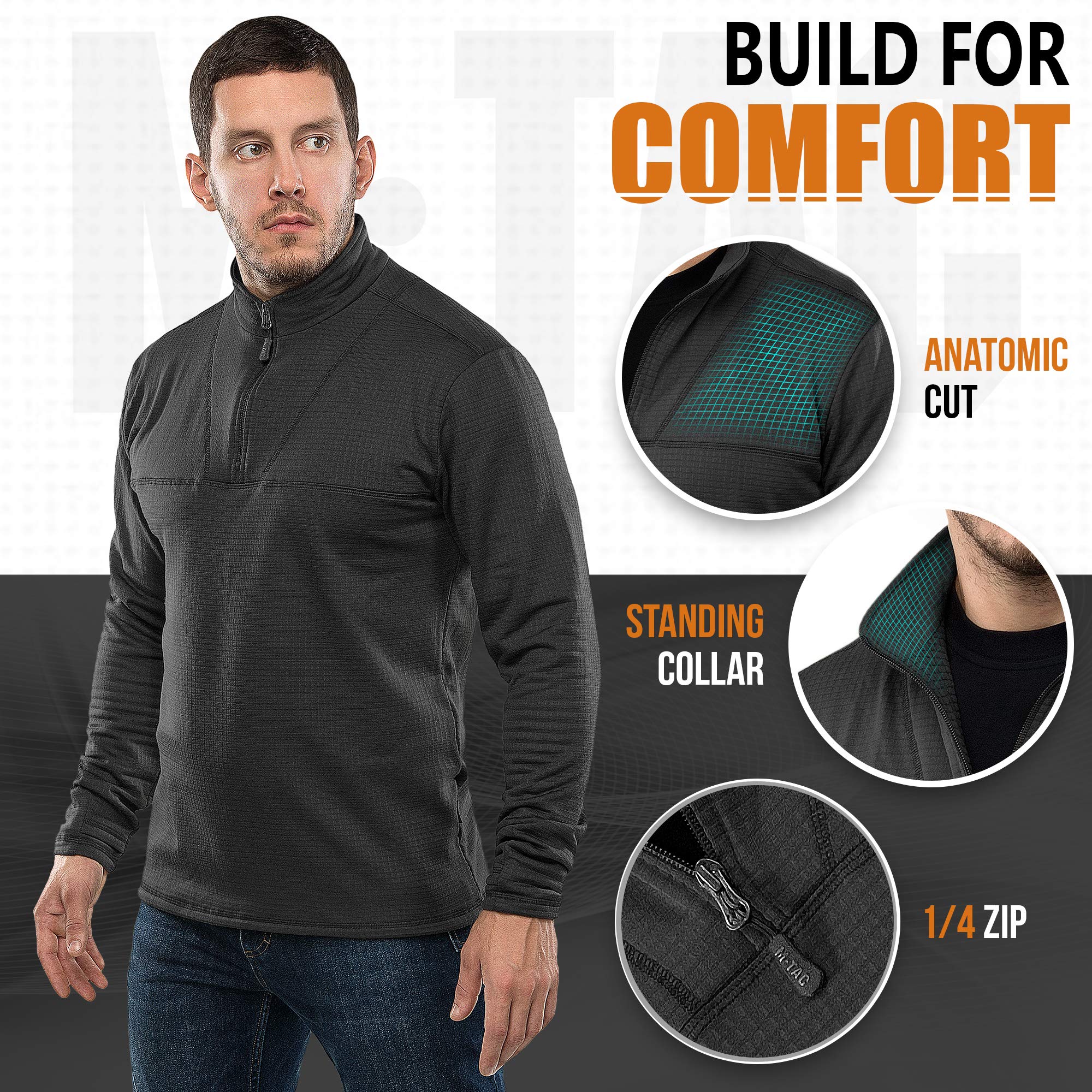 M-Tac Thermal Underwear for Men Fleece Lined Compression Shirt Delta Level 2 (Black, M)