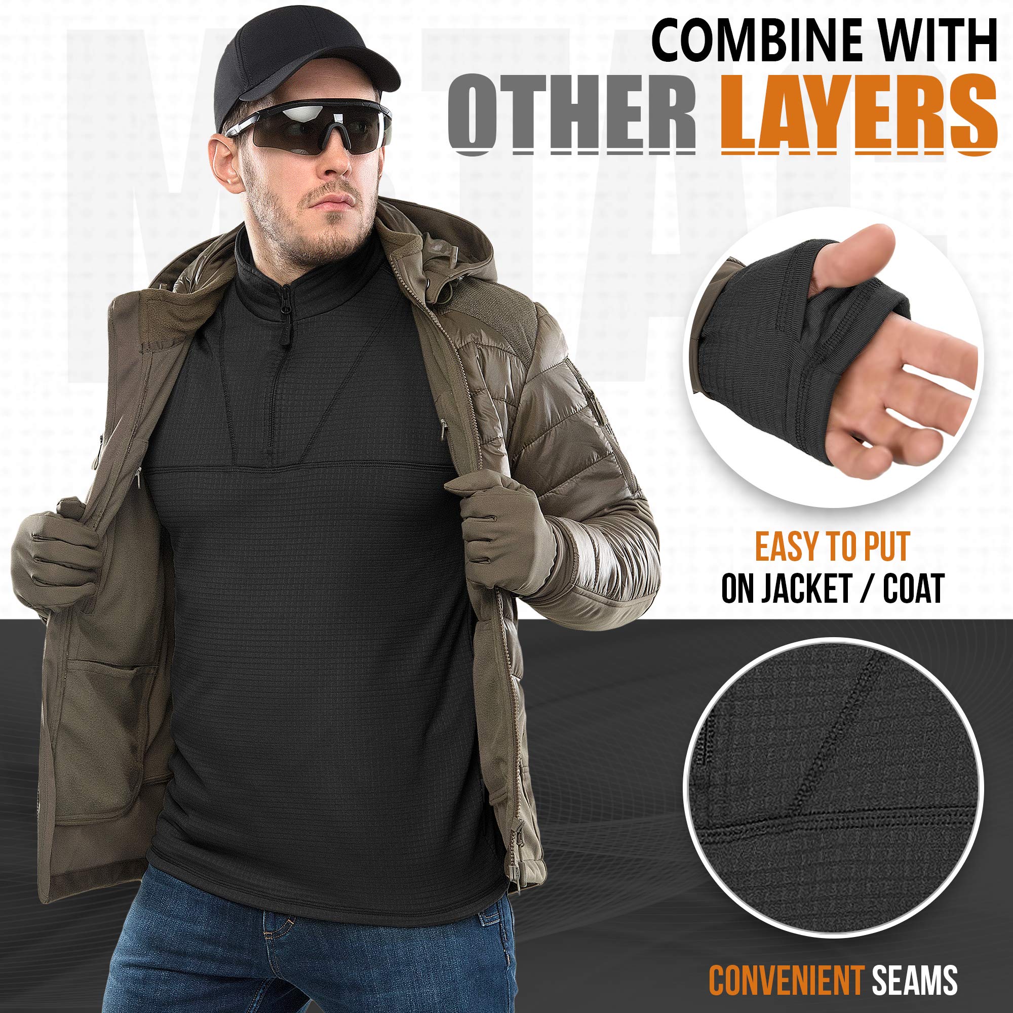 M-Tac Thermal Underwear for Men Fleece Lined Compression Shirt Delta Level 2 (Black, M)