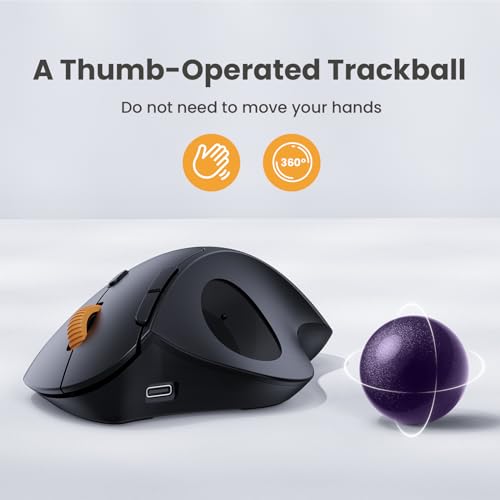 ProtoArc Wireless Trackball Mouse, EM04 Ergonomic Bluetooth Rollerball Mouse Rechargeable Computer Laptop Mouse, 3 Device Connection, Compatible with PC, iPad, Mac, Windows-Purple Ball