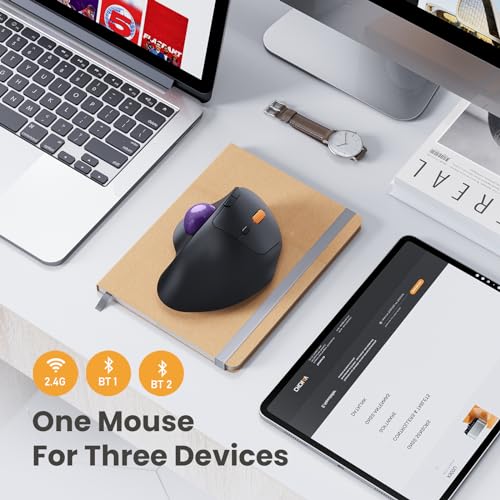 ProtoArc Wireless Trackball Mouse, EM04 Ergonomic Bluetooth Rollerball Mouse Rechargeable Computer Laptop Mouse, 3 Device Connection, Compatible with PC, iPad, Mac, Windows-Purple Ball