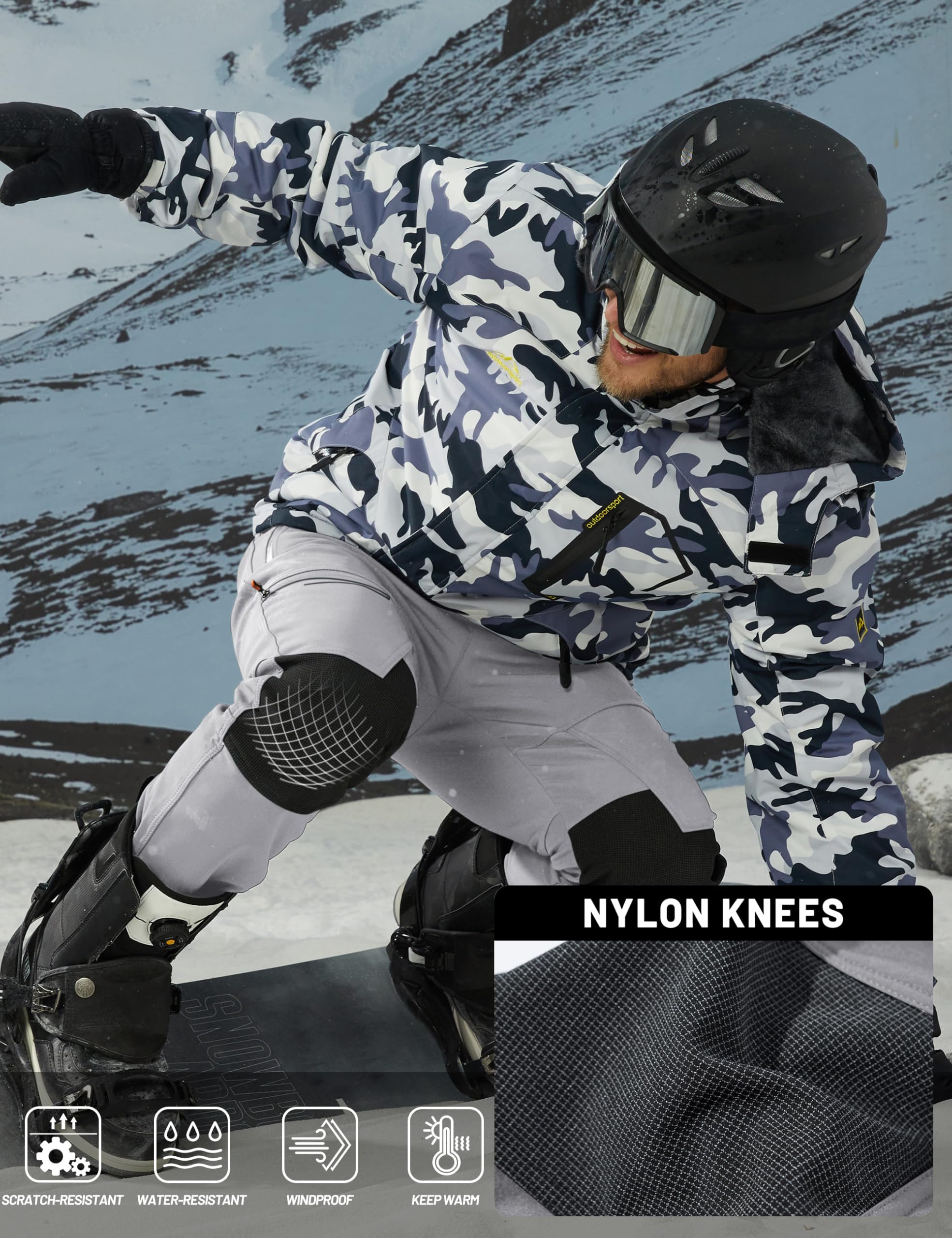 TACVASEN Fleece Lined Pants Men Insulated Ski Pants Water Resistant Snow Windproof Snowboard Trousers Hiking Winter Warm Outdoor Gray 38