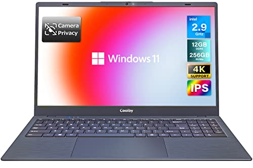 Coolby 15.6 inch Windows 11 Laptop Computer with 1920x1080 IPS Display, 12GB RAM/256 GB NVMe SSD, Intel N5095 Quad Core Processor Notebook PC, Support 2.4G/5G Hz WiFi, BT, Type-c PD 3.0 Charging