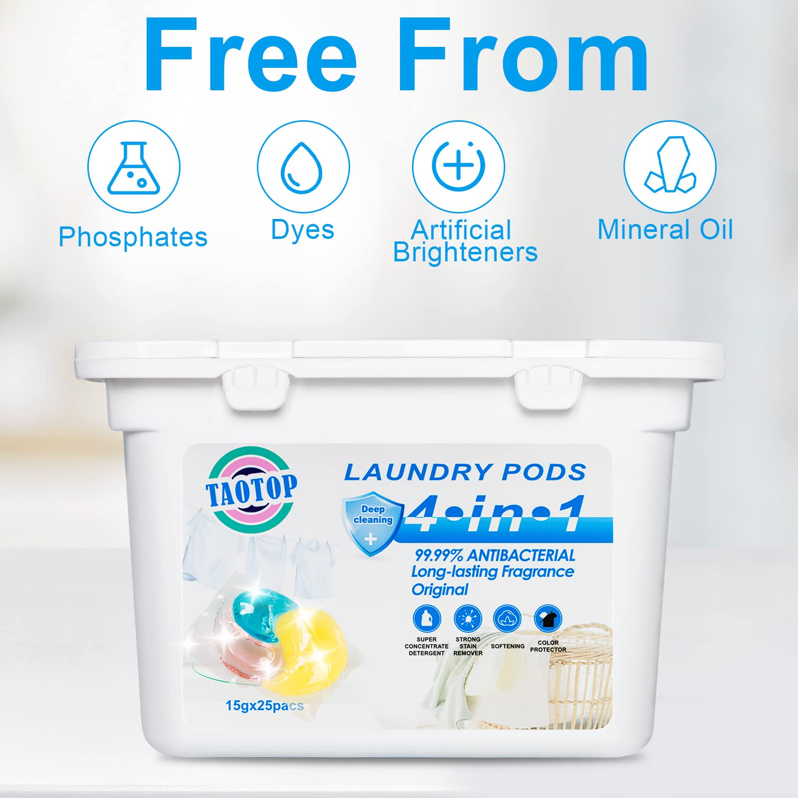 3-in-1 Laundry Pods with Softener & Scent Booster, 10x Free Power Soap Pods Laundry Detergent, Long Lasting Fresh Scent, High Efficiency (HE), 25 Count