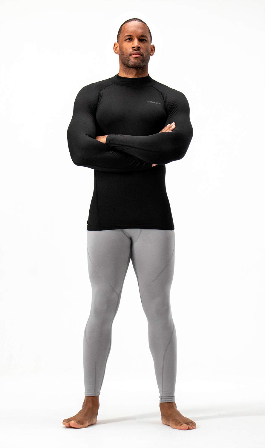 DEVOPS 2 Pack Men's Thermal Turtle Mock Neck Shirts, Compression Long Sleeve Tops (Medium, Black/Black)
