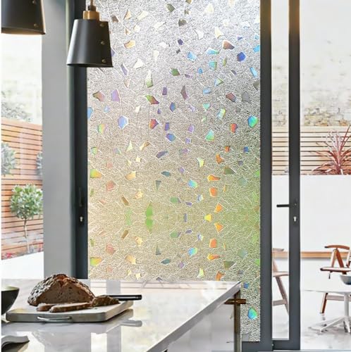 WPT 3D Semi-Privacy Window Film Self-Adhesive 2 Pack Frosted Semi Privacy Static Cling Home Bedroom Bathroom Glass (35.4X 78.7 inches)