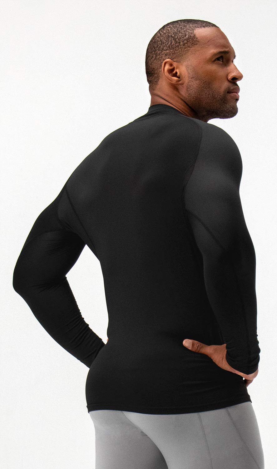 DEVOPS 2 Pack Men's Thermal Turtle Mock Neck Shirts, Compression Long Sleeve Tops (Medium, Black/Black)