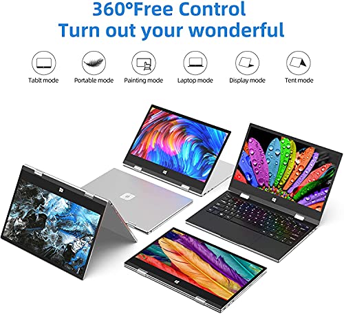 jumper EzBook X1 11.6 Inch 1080P FHD Touchscreen Laptop,Intel Celeron Quad core Processor,Flip Computer PC 6GB RAM,128GB eMMC,Windows 11 Home,Supports TF Card and 1TB M.2 SSD Extension - Silver