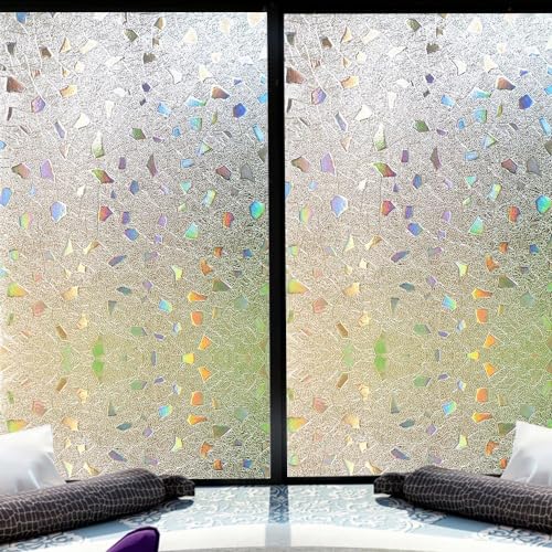WPT 3D Semi-Privacy Window Film Self-Adhesive 2 Pack Frosted Semi Privacy Static Cling Home Bedroom Bathroom Glass (35.4X 78.7 inches)