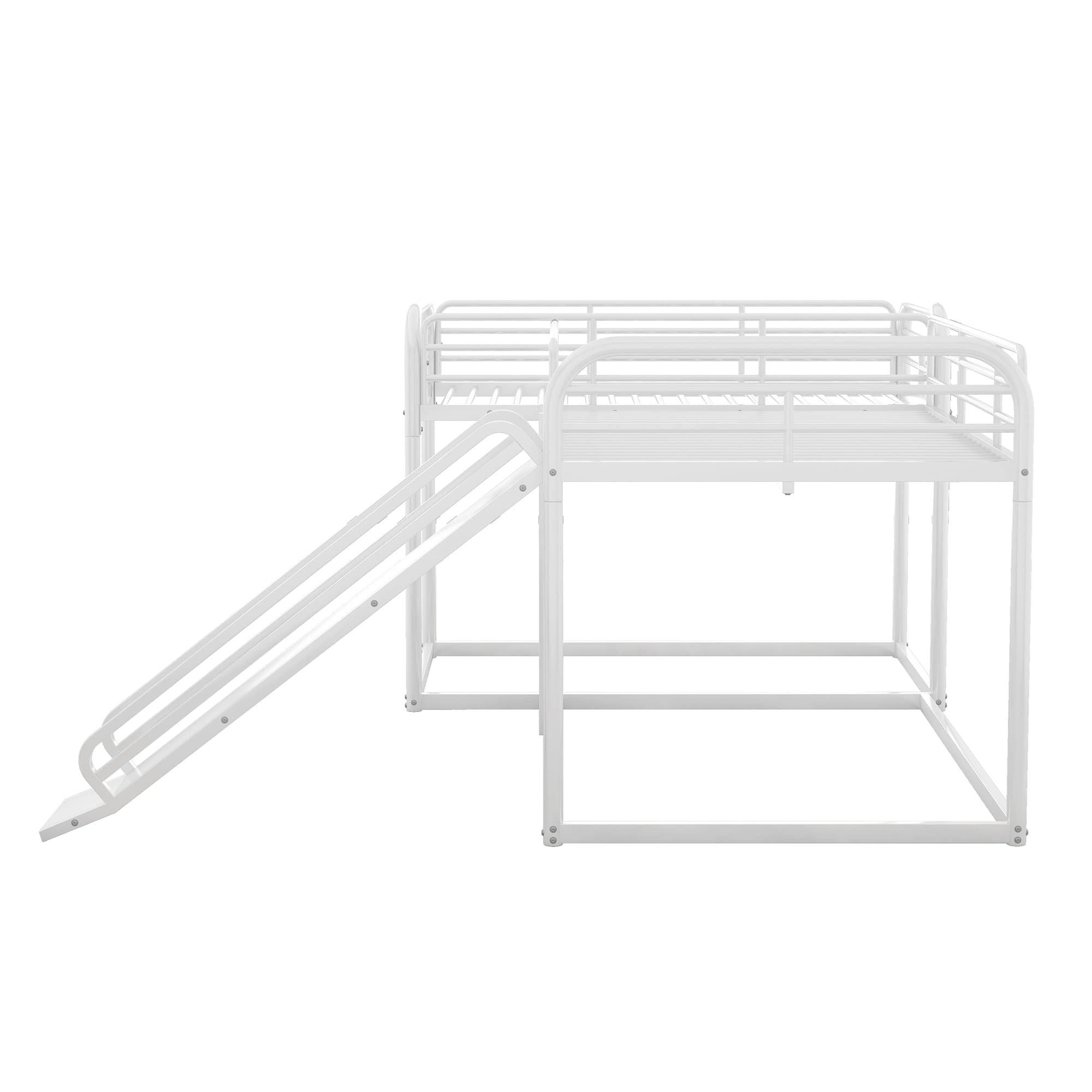 VilroCaz 4 Beds in 1 Design L-Shaped Bunk Bed Full and Twin Size with Slide for Kids Teens, Modern Metal Bunk Bed Frame with Safety Guardrail, Maximizes Space, Easy Assembly (White-M)