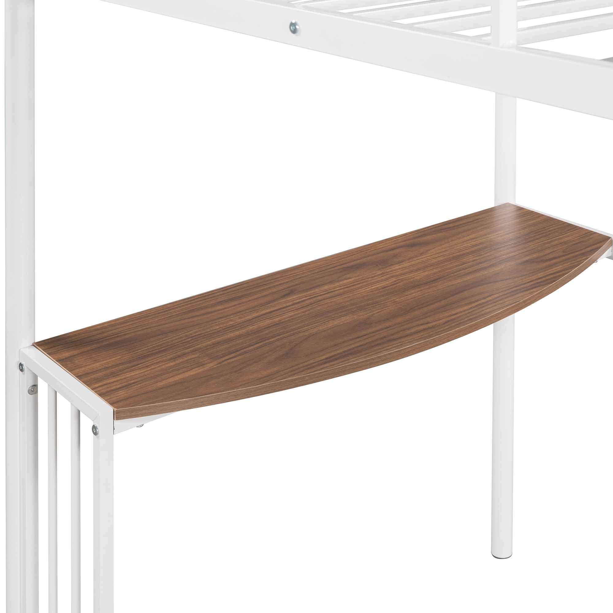 ATY Metal Bunk Beds Twin Over Full Size, L Shaped Steel Bedframe w/Desk & Built-in Ladder and Full-Length Guardrail, No Box Spring Needed, White
