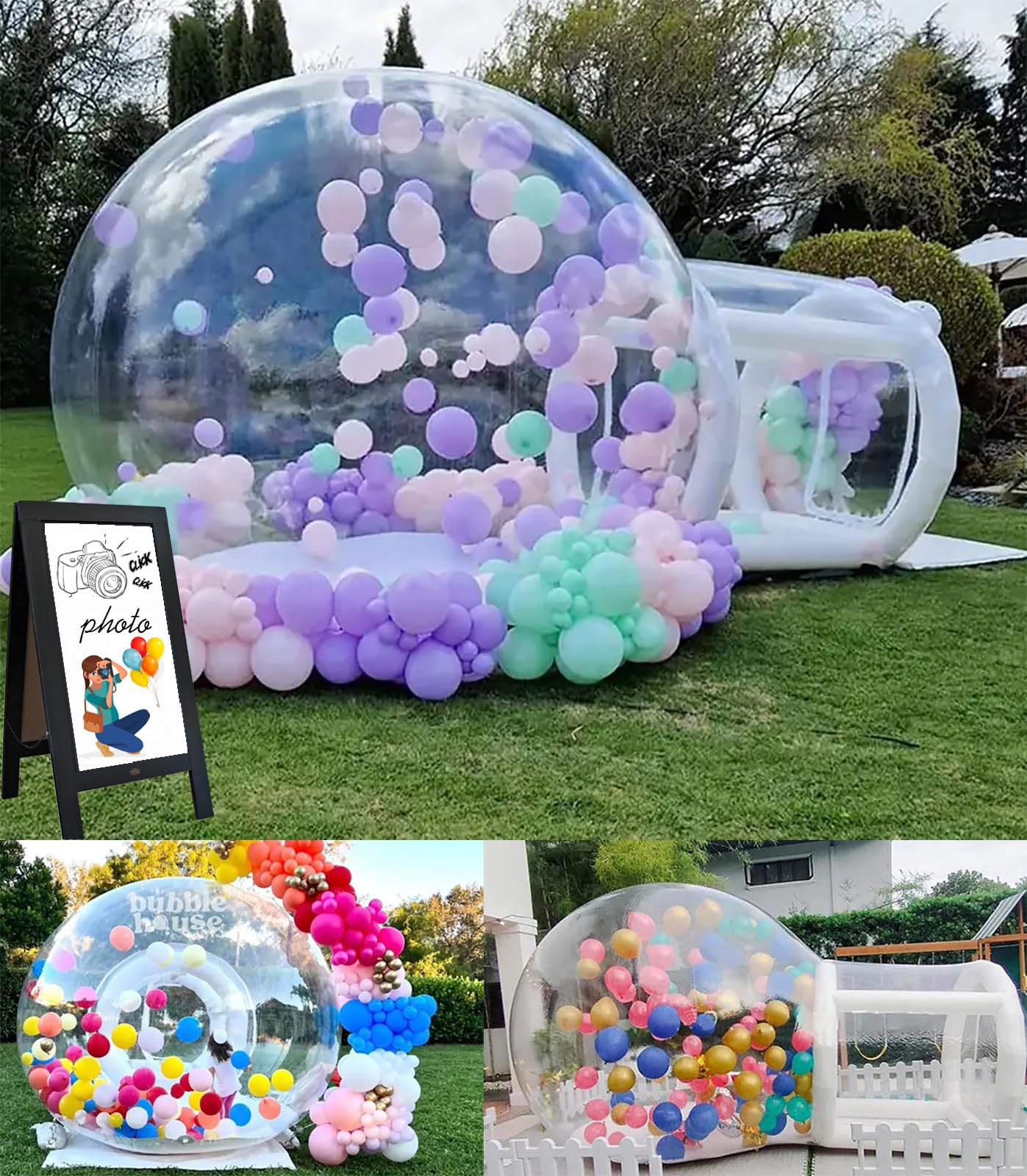 ROOMEDAL Inflatable Clear Bubble House for Kid Adult Balloon Transparent Inflatable Bubble Tent Dome with Blower,Luxury 10ft Diameter Bubble House,6ft Tunnel for Home Outdoor Backyard Party Stargazing