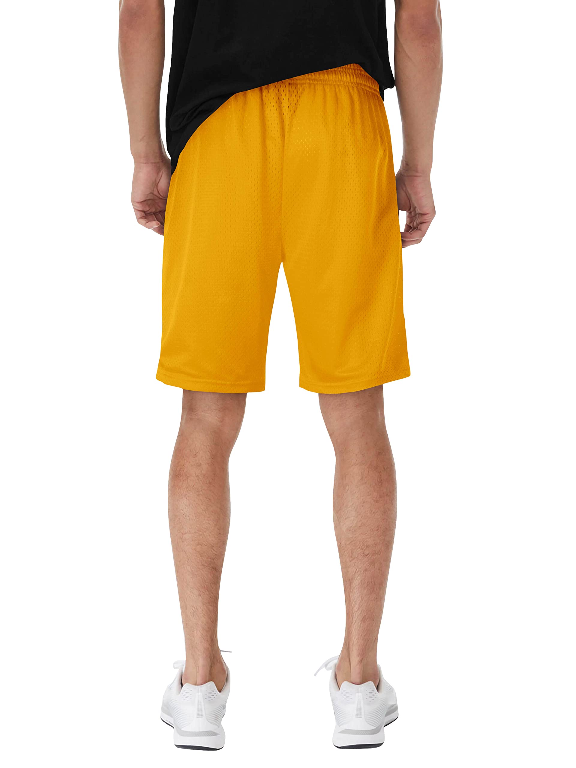 Hat and Beyond Mens Mesh Shorts Elastic Sports Gym Performance Workout Boxing Jersey Basketball Pants (X-Large, 1ih01_Yellow)