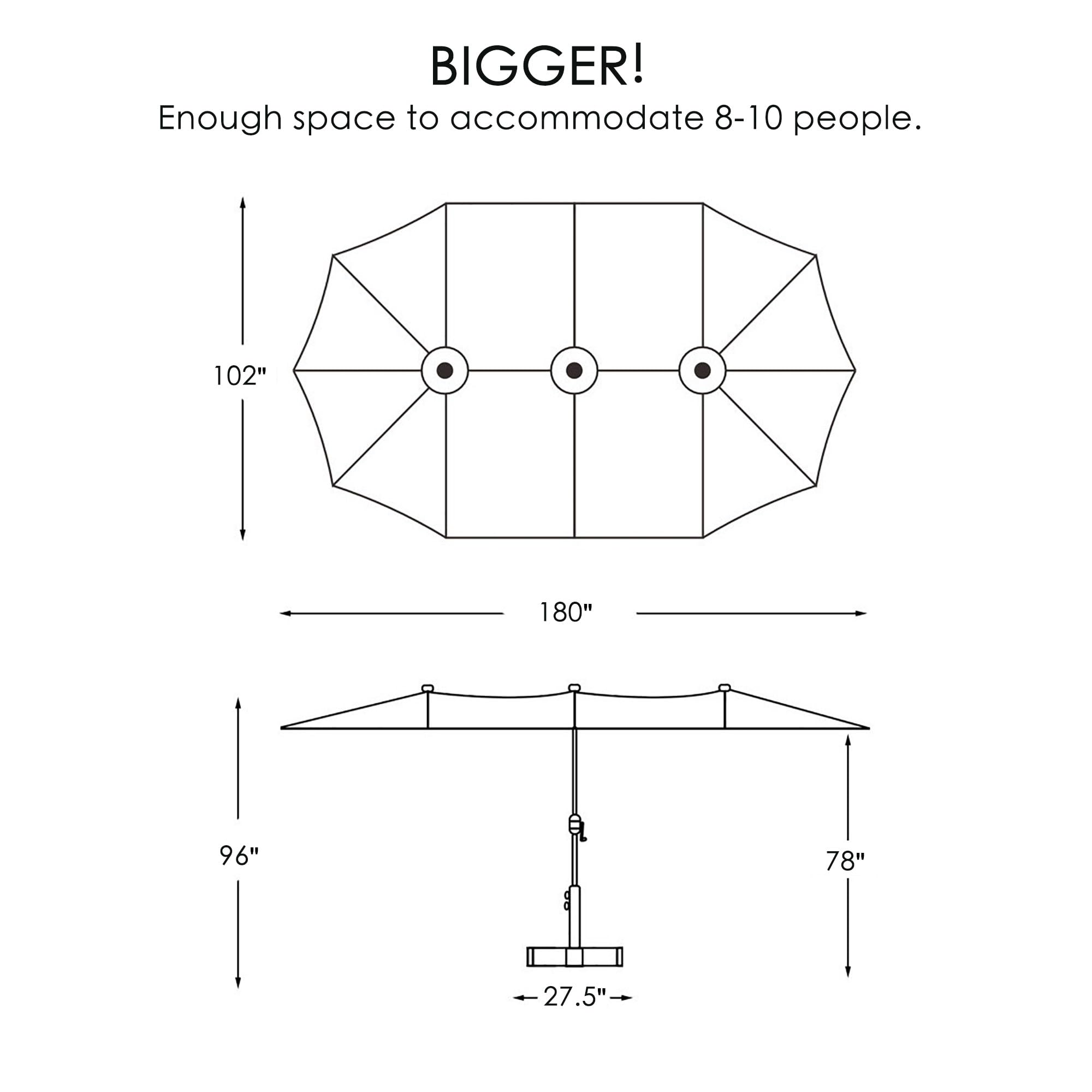 15ft Rectangle Patio Umbrella, Double-Sided Outdoor Market Umbrella with Crank Handle and Base for Pool, Garden, Backyard, Lawn (NevyBlue W/O SolarLights)
