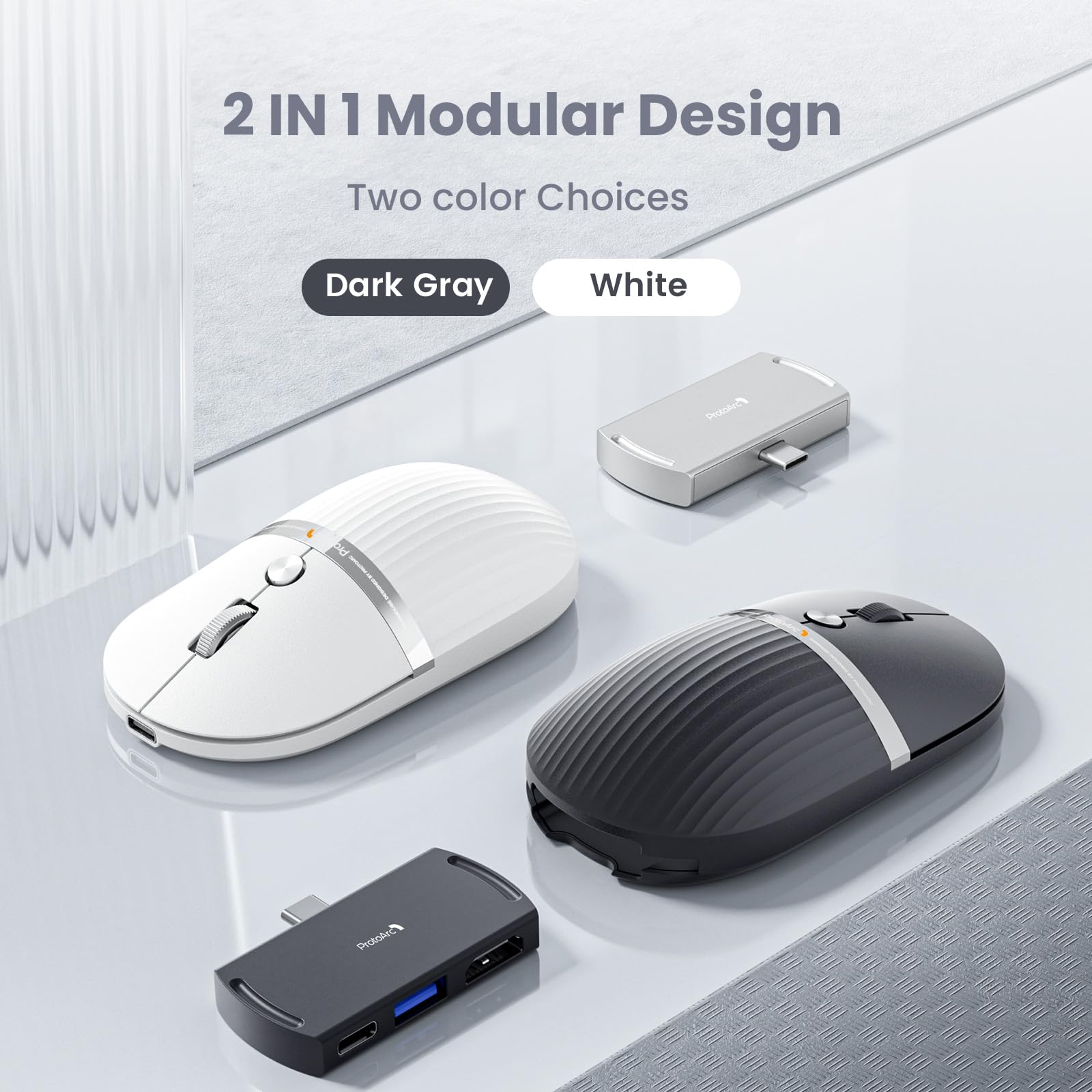 ProtoArc USB C Wireless Bluetooth Mouse, Multi-Device HubMouse with Type C Hub Portable Silent Rechargeable Computer Laptop Mouse for ipad, PC, Tablet, MacBook, Surface Pro-Silver