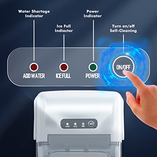 Ice Makers Countertop with Self-Cleaning, 26.5Lbs/24Hrs, 9 Cubes Ice Ready in 6 Mins, Portable Ice Maker with Ice Scoop/Basket for Home/Kitchen/Office/Bar, White(with Handle)