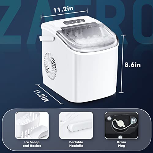 Ice Makers Countertop with Self-Cleaning, 26.5Lbs/24Hrs, 9 Cubes Ice Ready in 6 Mins, Portable Ice Maker with Ice Scoop/Basket for Home/Kitchen/Office/Bar, White(with Handle)