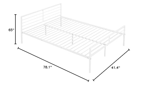 ATY Metal Bunk Beds Twin Over Full Size, L Shaped Steel Bedframe w/Desk & Built-in Ladder and Full-Length Guardrail, No Box Spring Needed, White