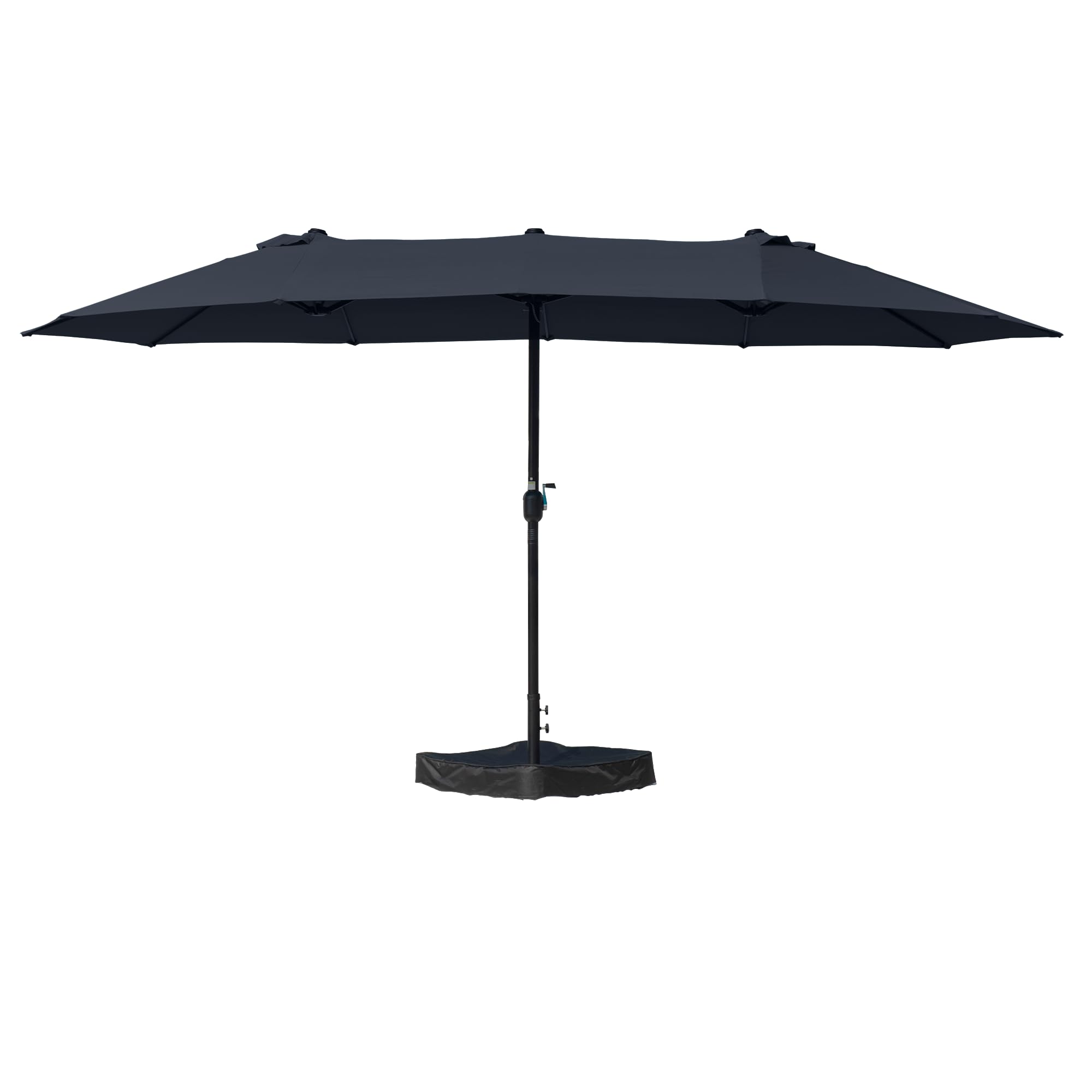15ft Rectangle Patio Umbrella, Double-Sided Outdoor Market Umbrella with Crank Handle and Base for Pool, Garden, Backyard, Lawn (NevyBlue W/O SolarLights)