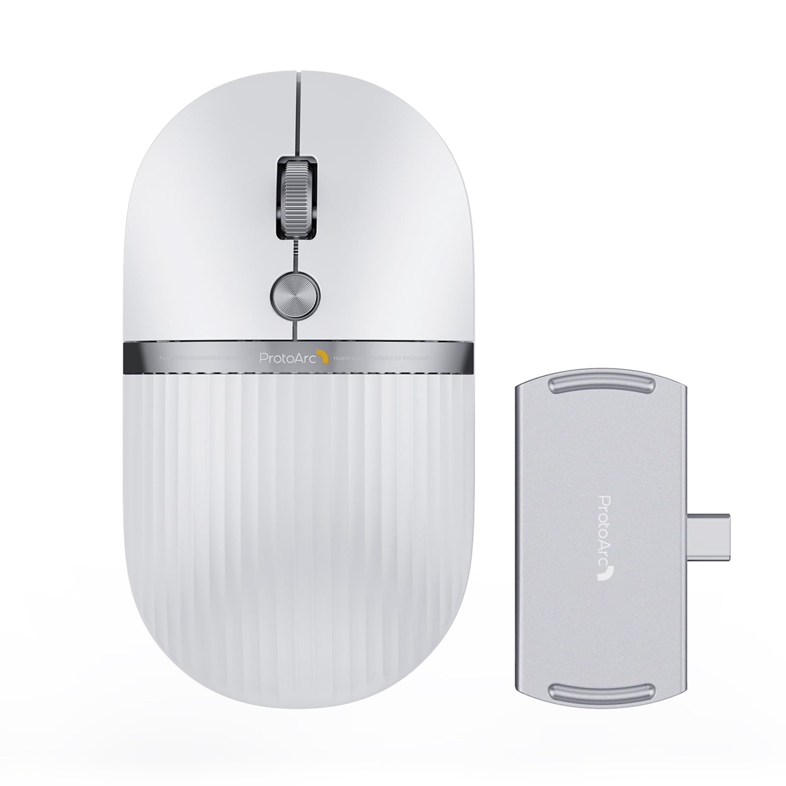 ProtoArc USB C Wireless Bluetooth Mouse, Multi-Device HubMouse with Type C Hub Portable Silent Rechargeable Computer Laptop Mouse for ipad, PC, Tablet, MacBook, Surface Pro-Silver