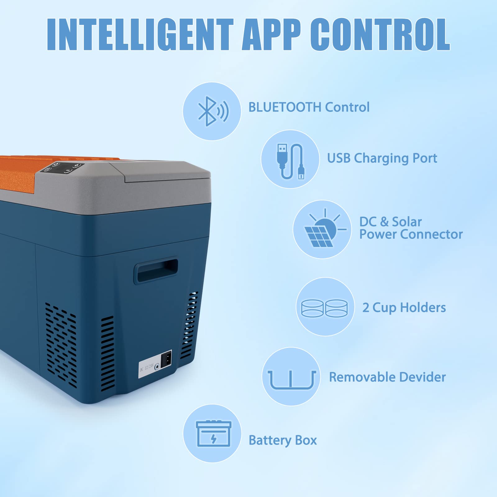 AKHAL-TEKE 12 Volt Refrigerator, 24 Quart(23L) Portable Refrigerator Freezer(-7℉~50℉) APP Control Car Fridge Cooler with Compressor 12/24V DC and 110-240V AC for Car, Camping and Home Use