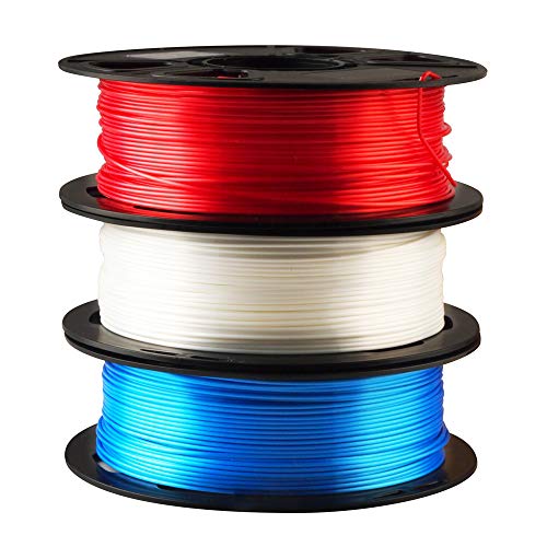 Shiny Silk Pearl White Ruby Red Sapphire Blue 3D Printer PLA Filament Bundle - 1.75mm 3D Printing Material Each Spool 0.5kg Total 3 Spools 1.5kgs Pack MIKA3D