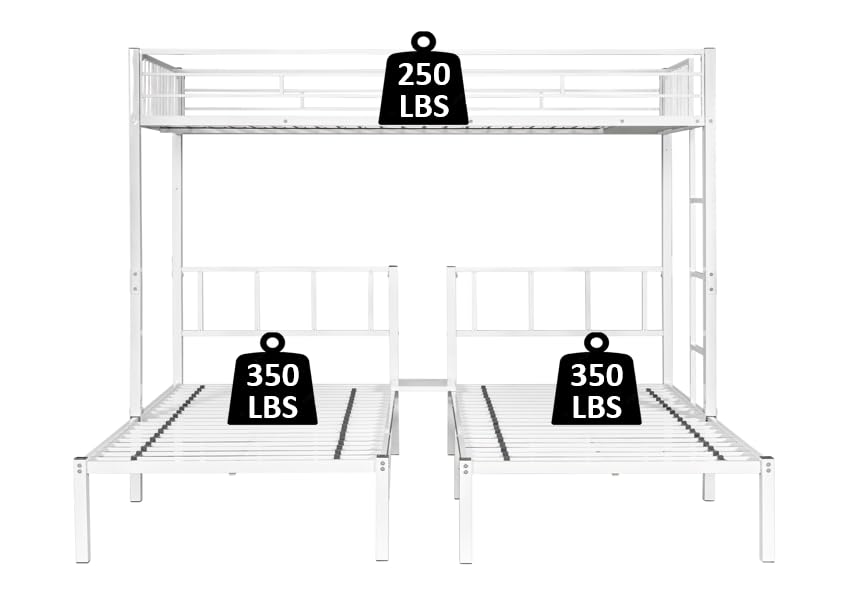 DEYOBED Twin Over Twin&Twin Metal Detachable Triple Bed Bunk Bed with Headboard for 3 Kids Teens