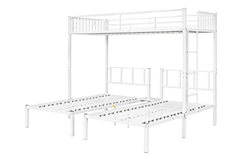 DEYOBED Twin Over Twin&Twin Metal Detachable Triple Bed Bunk Bed with Headboard for 3 Kids Teens