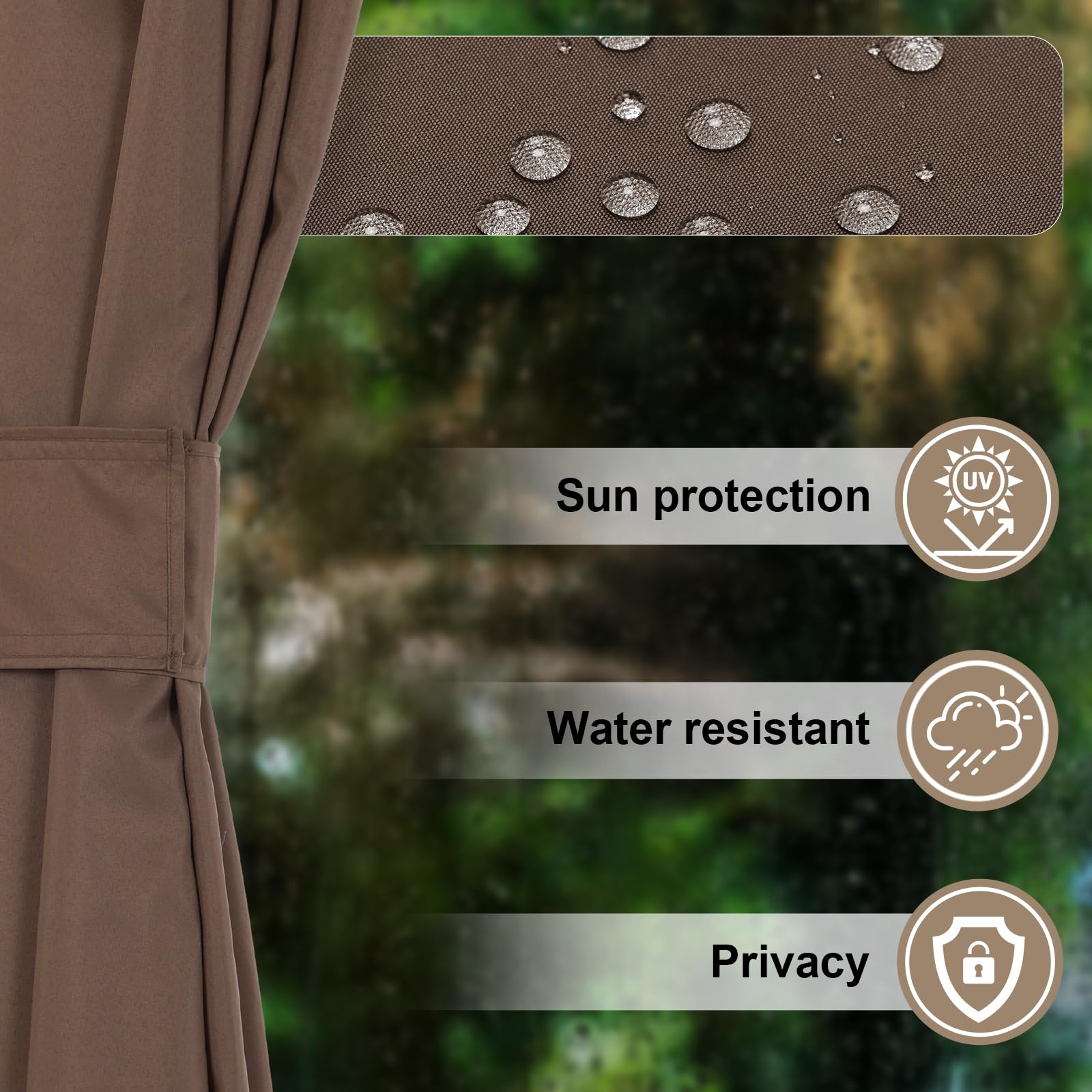 COWVIE 4-Panel 12' x 12' Gazebo Replacement Curtains, Patio Privacy Sidewalls with Double Zipper, Replacement for Outdoor Gazebo Canopy (Curtain Only)