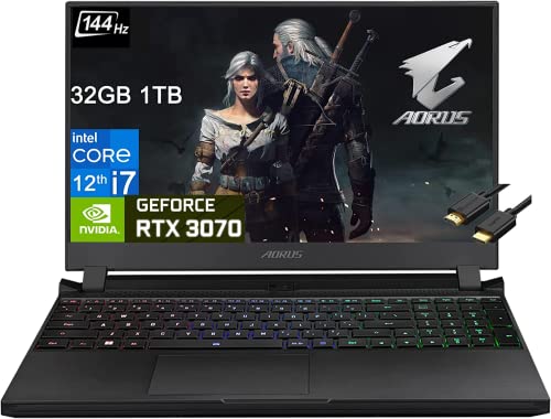 GIGABYTE AORUS 5 SE4 15.6" FHD 144Hz (Intel 12th Gen i7-12700H, 32GB RAM, 1TB SSD, GeForce RTX 3070 8GB) Thin Bezel, IPS 3A Gaming Laptop, Thunderbolt 4, RGB Backlit Keyboard, IST Cable, Win 11 Home