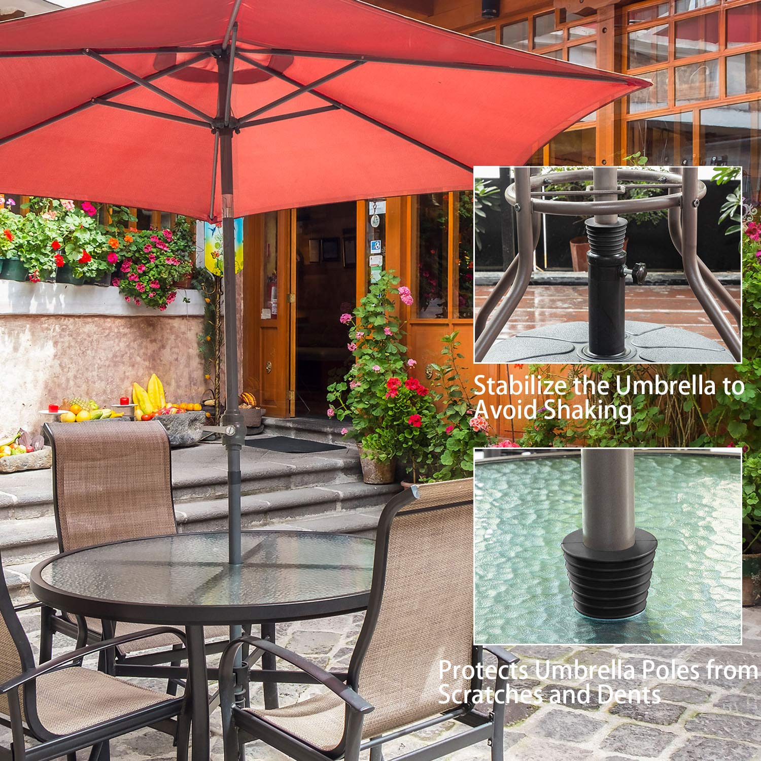 2 Pieces Umbrella Cone Wedge Patio Table Umbrella Hole Ring and Cap Set Fits up to 1.5 Inch in Diameter or Smaller Outdoor Patio Table Hole Pool Umbrella Adapter(Black Black)
