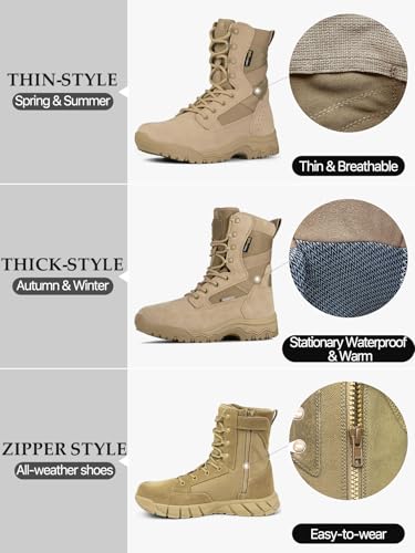 FREE SOLDIER Men's Tactical Boots 8 Inches Lightweight Combat Boot Durable Suede Leather Military Work Boots Desert Boot (Tan, 10.5)