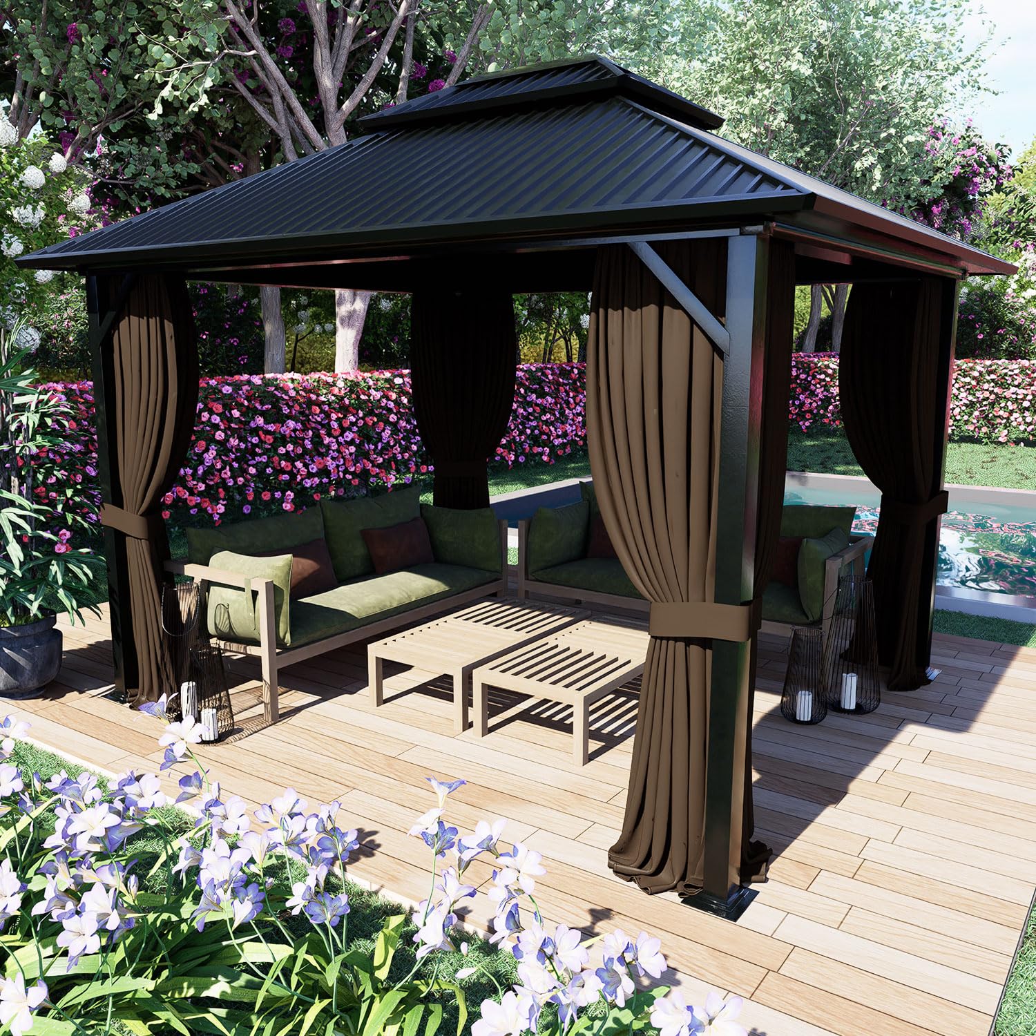 COWVIE 4-Panel 12' x 12' Gazebo Replacement Curtains, Patio Privacy Sidewalls with Double Zipper, Replacement for Outdoor Gazebo Canopy (Curtain Only)