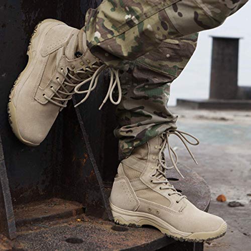 FREE SOLDIER Men's Tactical Boots 8 Inches Lightweight Combat Boot Durable Suede Leather Military Work Boots Desert Boot (Tan, 10.5)