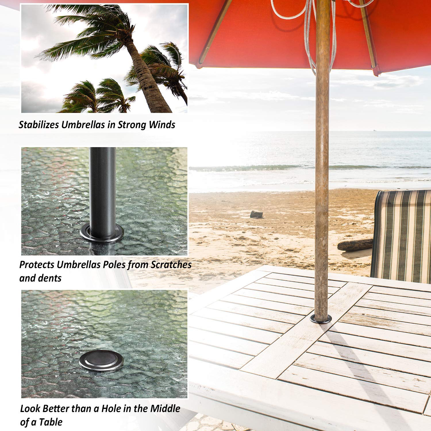 2 Pieces Umbrella Cone Wedge Patio Table Umbrella Hole Ring and Cap Set Fits up to 1.5 Inch in Diameter or Smaller Outdoor Patio Table Hole Pool Umbrella Adapter(Black Black)